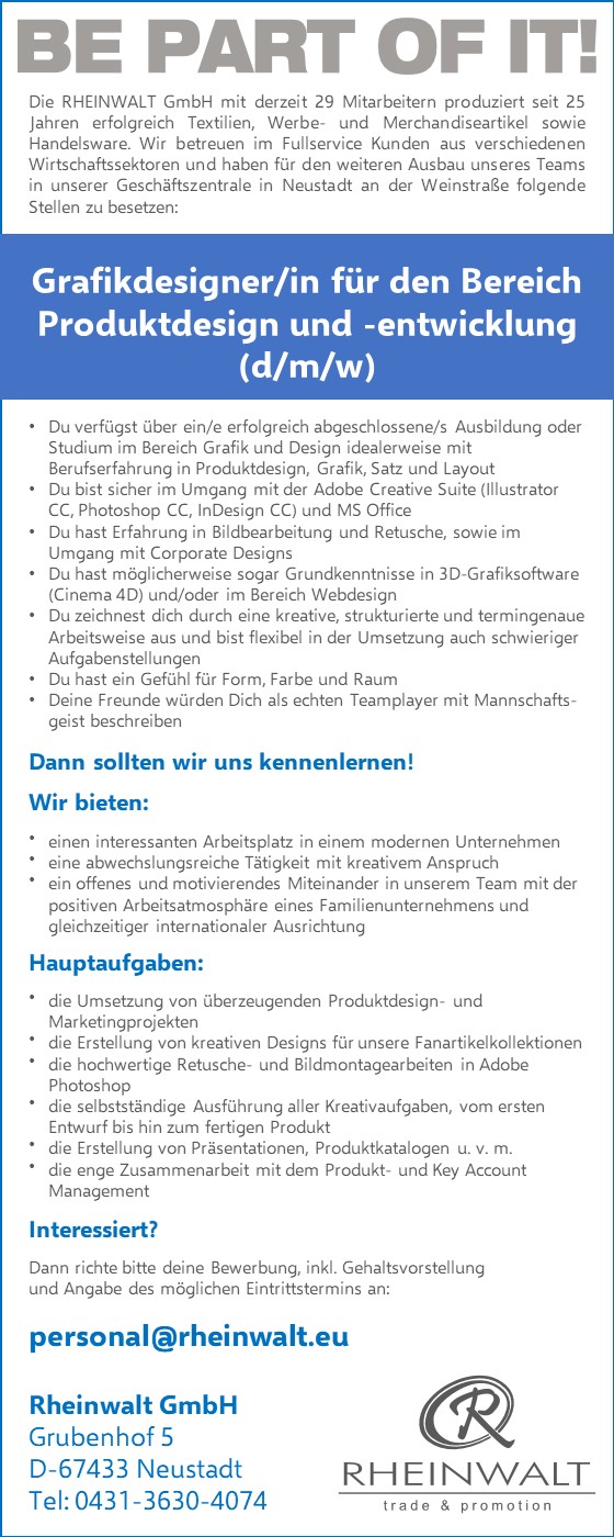 Grafik Designer – RHEINWALT GmbH